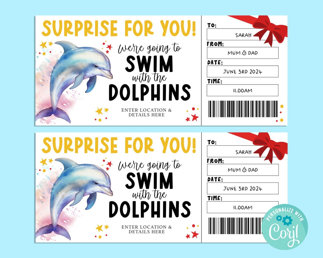 Surprise DOLPHIN Swim Gift Ticket, Virtual Gift Card, Gift Certificate ...