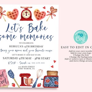Editable BAKING PARTY Flyer Template, DIY Market Sale, Cooking Invite ...