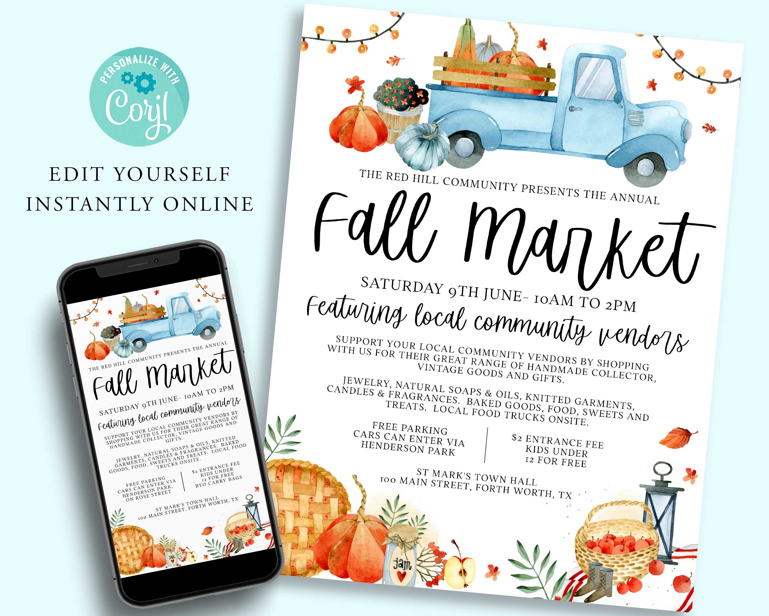 Editable FALL MARKET Flyer Template, DIY Market, Event Poster, Harvest ...