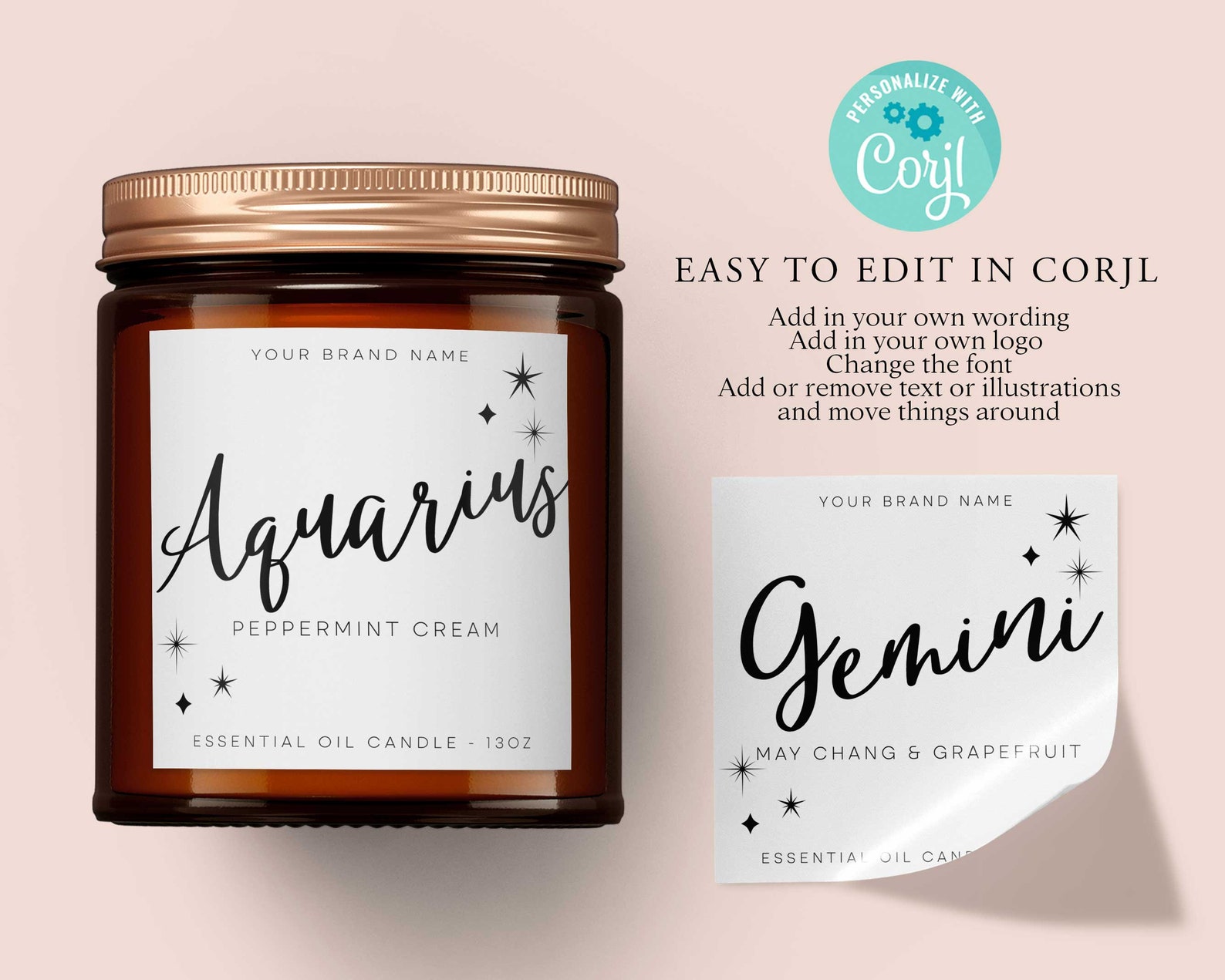 12 X STAR SIGN Editable Candle Label, Zodiac Labels, Zodiac Sign Candle ...