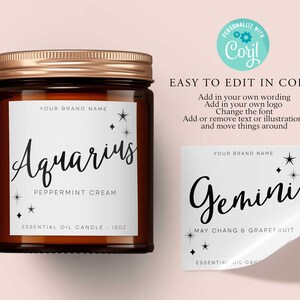 12 X STAR SIGN Editable Candle Label, Zodiac Labels, Zodiac Sign Candle ...