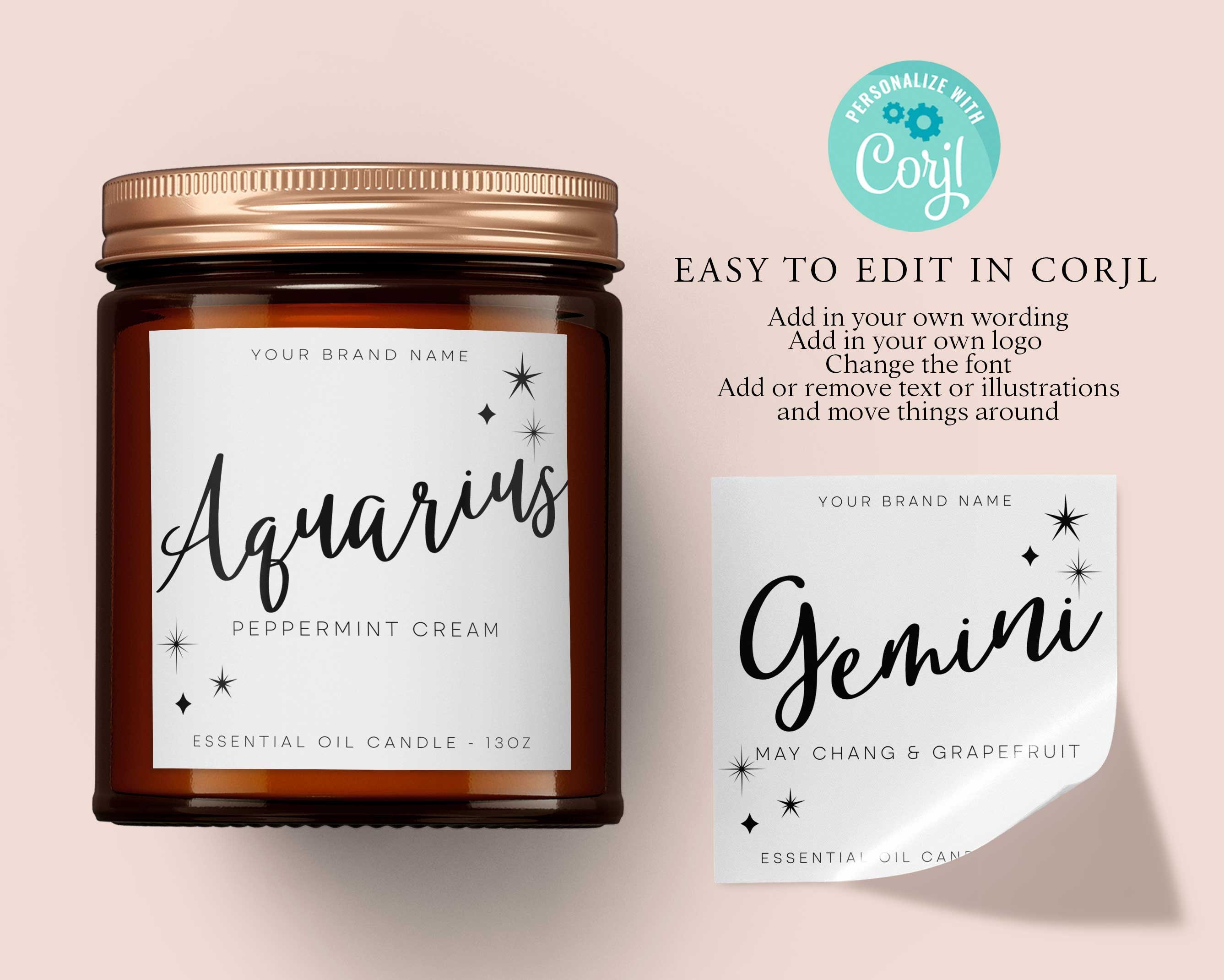 12 X STAR SIGN Editable Candle Label, Zodiac Labels, Zodiac Sign Candle ...