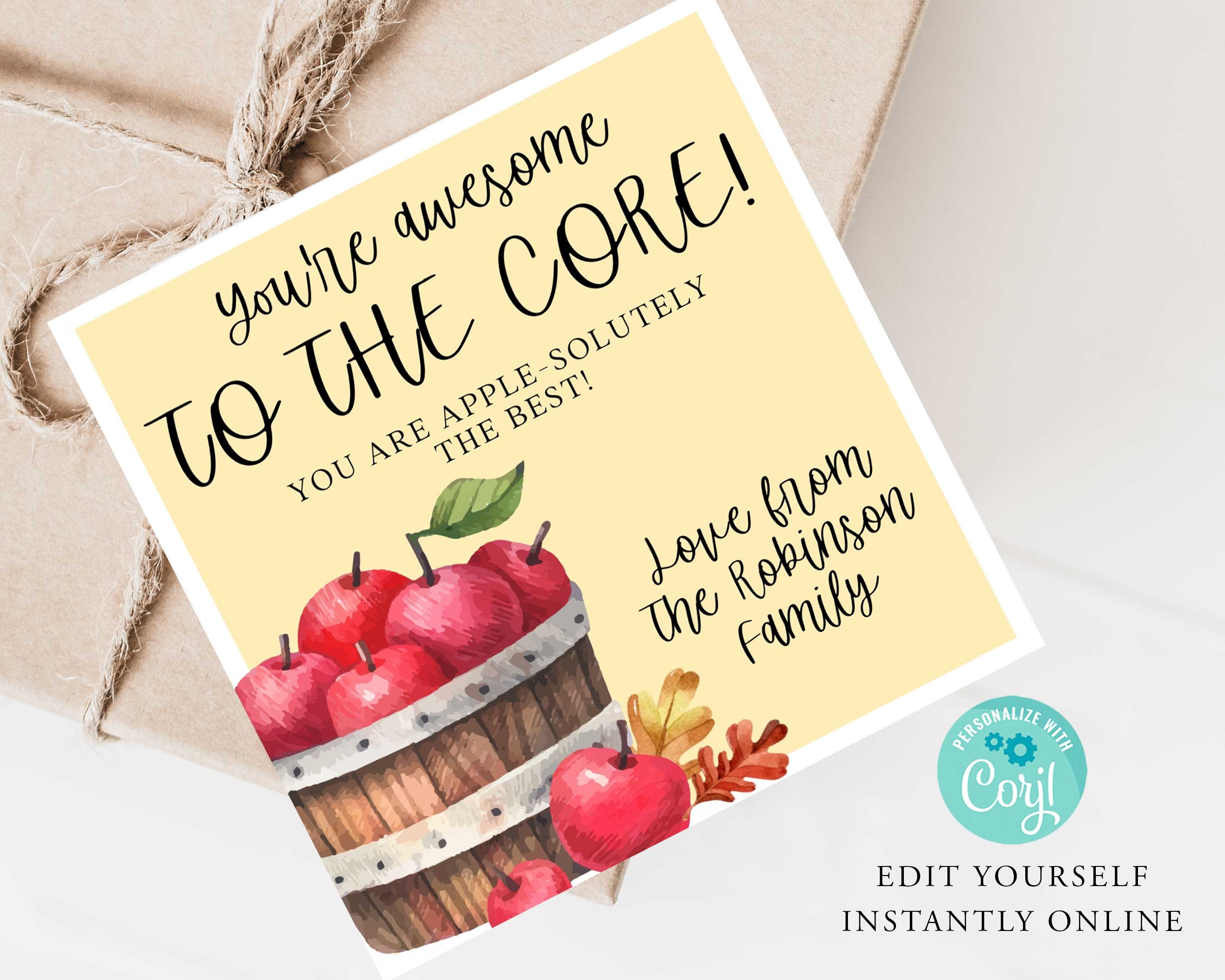 TEACHER Appreciation Gift Tag, Teacher, Friends, Thanksgiving Apple ...