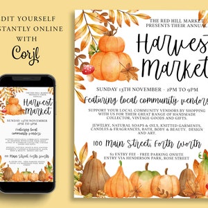 Editable HARVEST MARKET Flyer Template, DIY Market, Event Poster, Fall ...