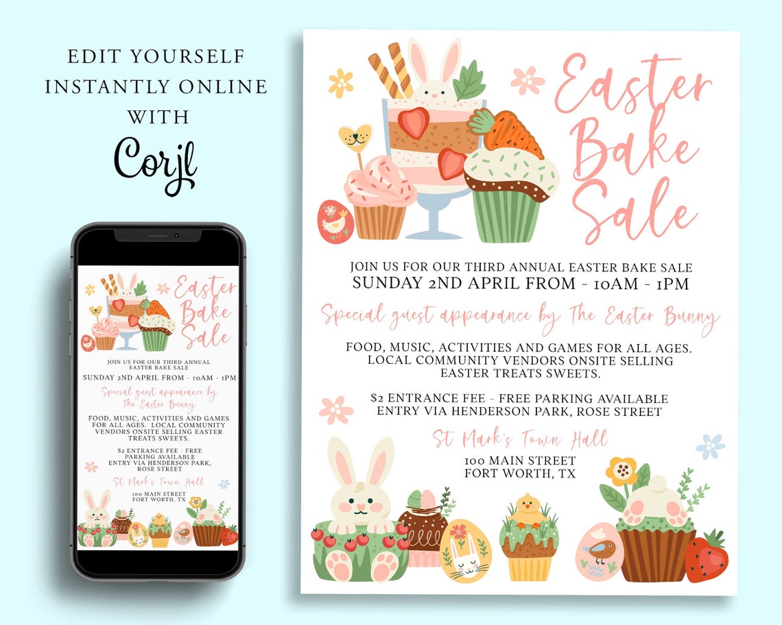 Editable EASTER BAKE SALE Flyer Template, Diy Market Sale, Market Flyer ...