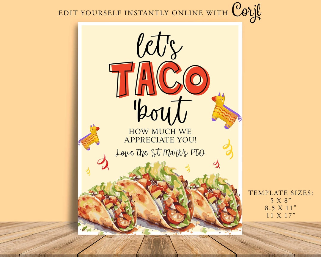 TACO Appreciation Sign, Teacher Staff Nurse Volunteer Appreciation ...