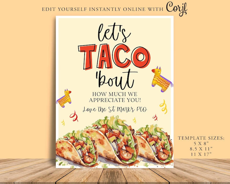 TACO Appreciation Sign, Teacher Staff Nurse Volunteer Appreciation ...