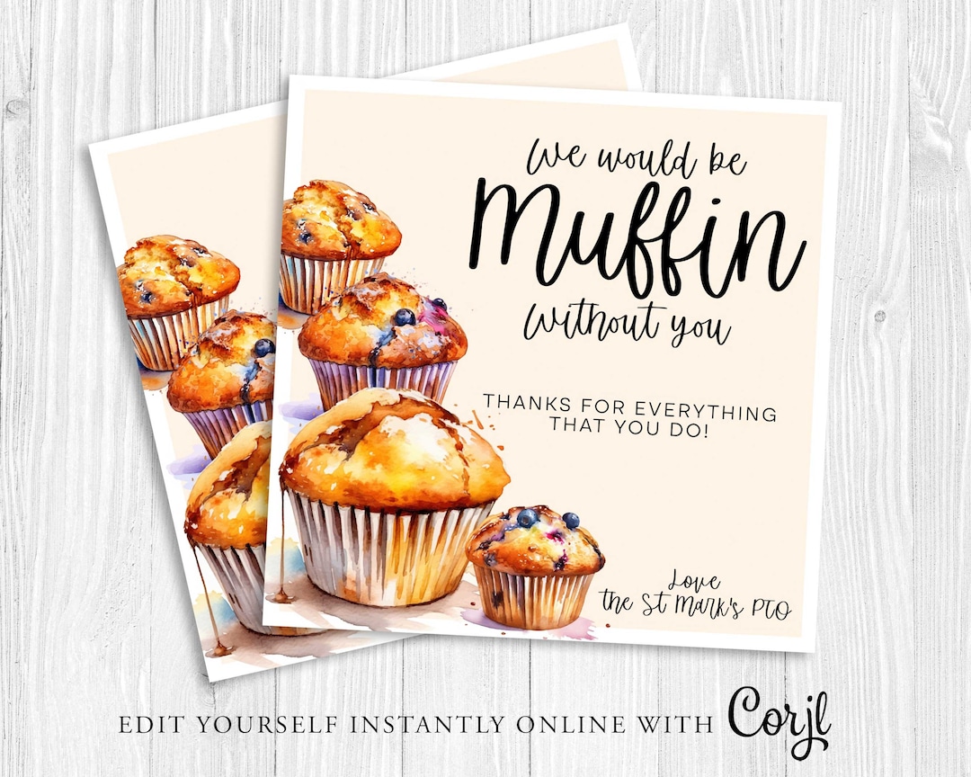 MUFFIN Appreciation Gift Tag, Teacher, Friends, Mothers Day, Valentine ...