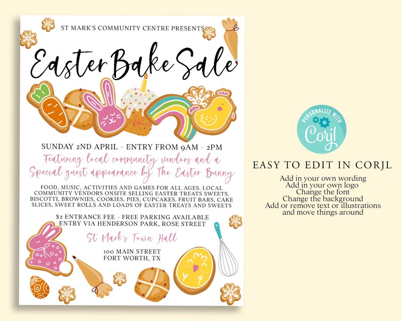 Editable EASTER BAKE SALE Flyer Template, Diy Market Sale, Market Flyer ...