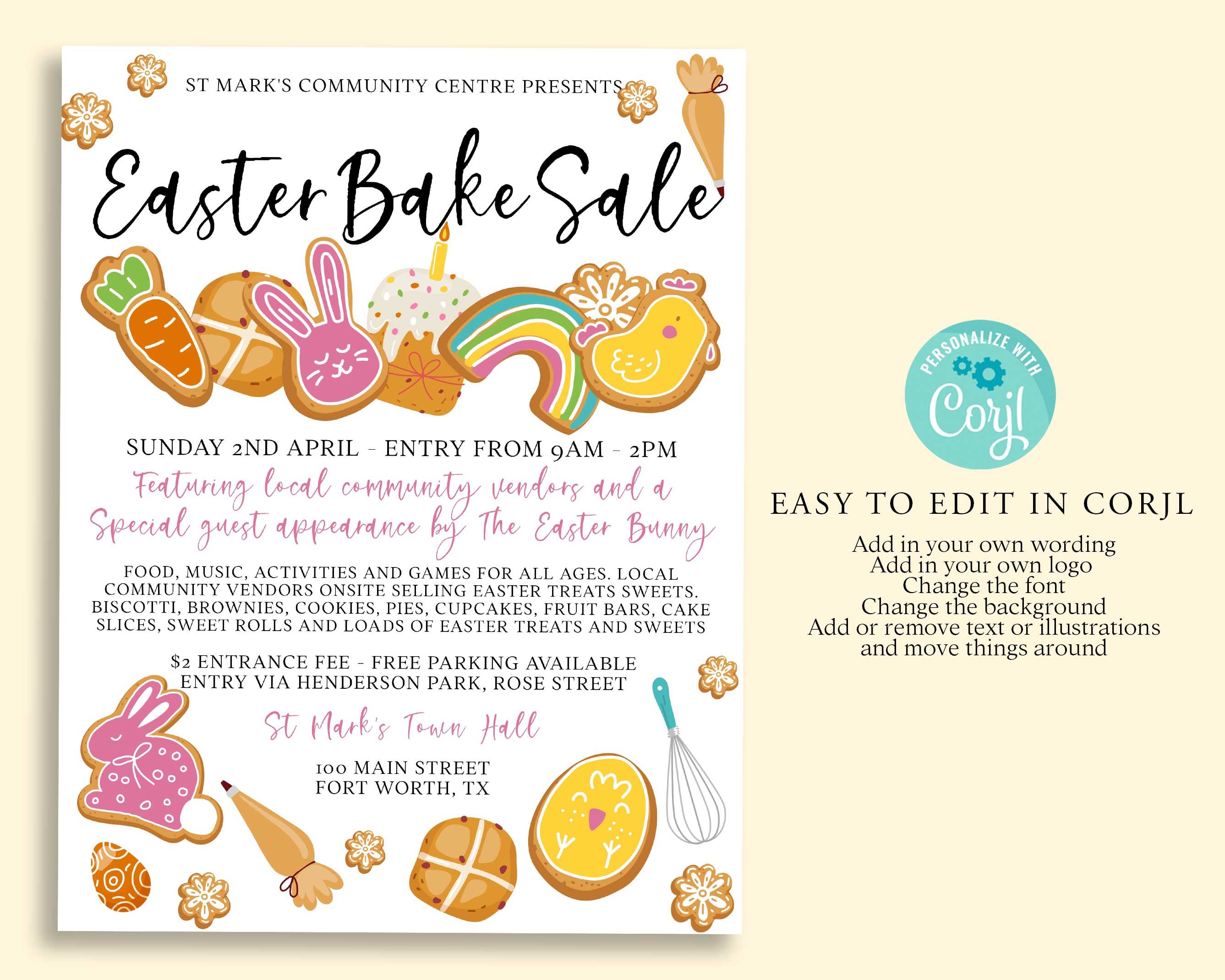 Editable EASTER BAKE SALE Flyer Template, Diy Market Sale, Market Flyer ...