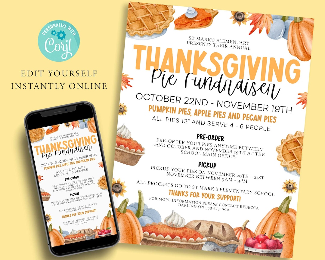 THANKSGIVING Pie, Printable PTA Flyer, School Breakfast Appreciation ...