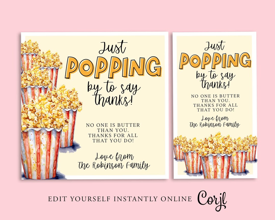 POPCORN Appreciation Gift Tag, Teacher, Friends, Mothers Day, Valentine ...