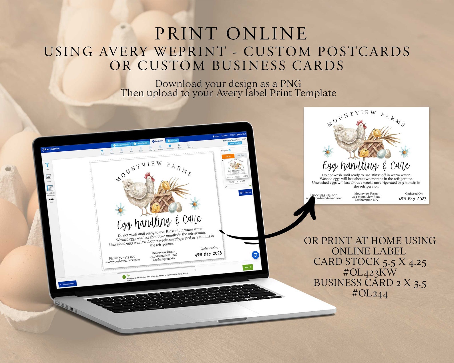 EGG HANDLING Instruction Card Template, Fresh Egg Care Label, Egg ...