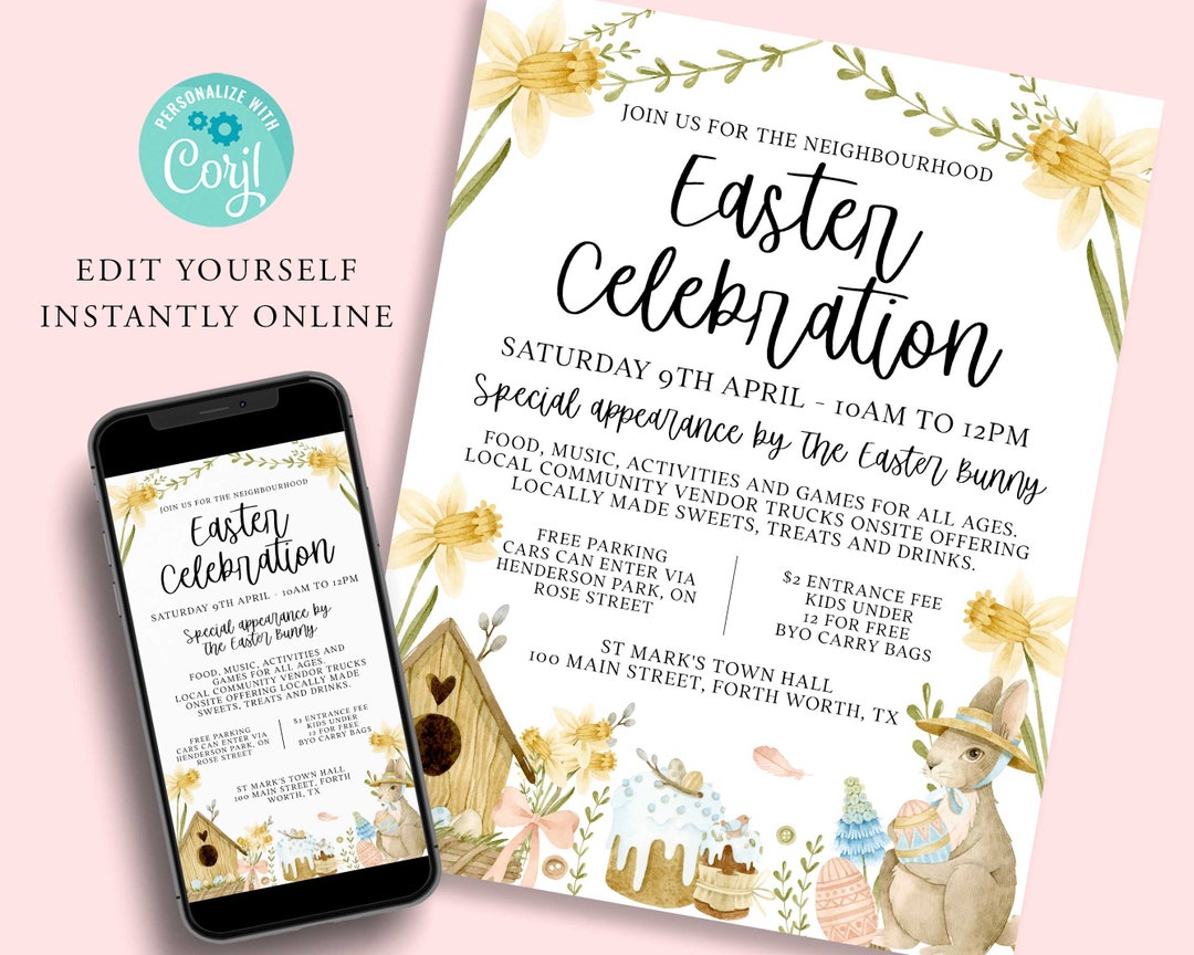Editable EASTER Celebration Flyer Template, SPRING Flyer, Cottage ...