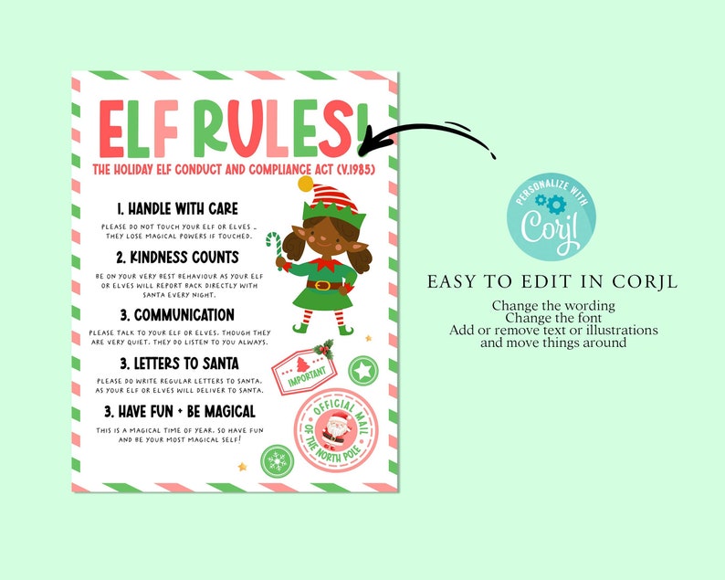 CHRISTMAS ELF Rules Sign, Christmas Elf Activities, DIY, Santa's ...
