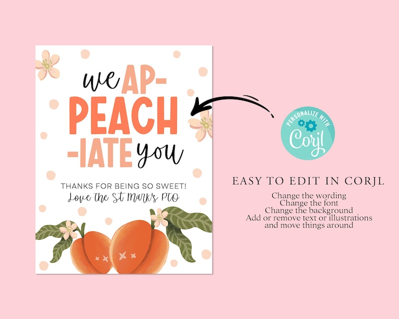 PEACH Appreciation Sign, Teacher Staff Nurse Volunteer Appreciation ...