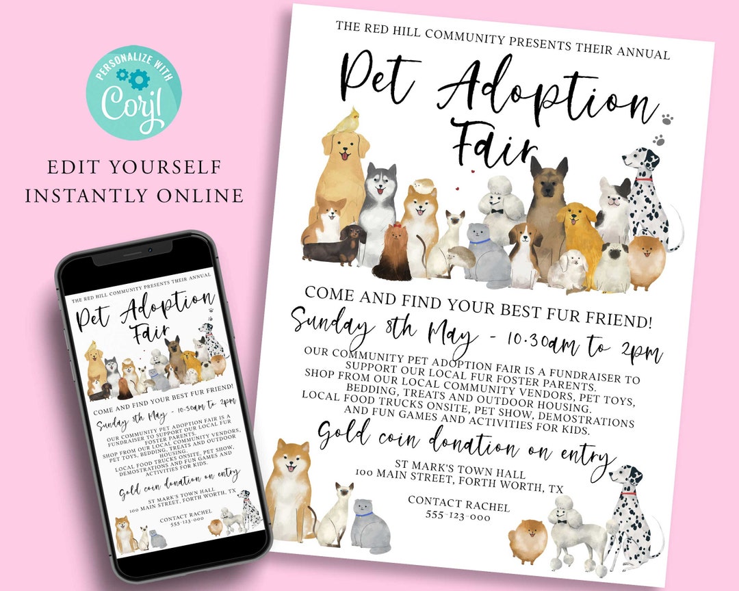 PET FAIR Editable Fundraiser Flyer Template, DIY Pet Adoption Invite ...