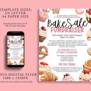 BAKE SALE Social Fundraiser Editable Template, Flyer, Printable PTA ...