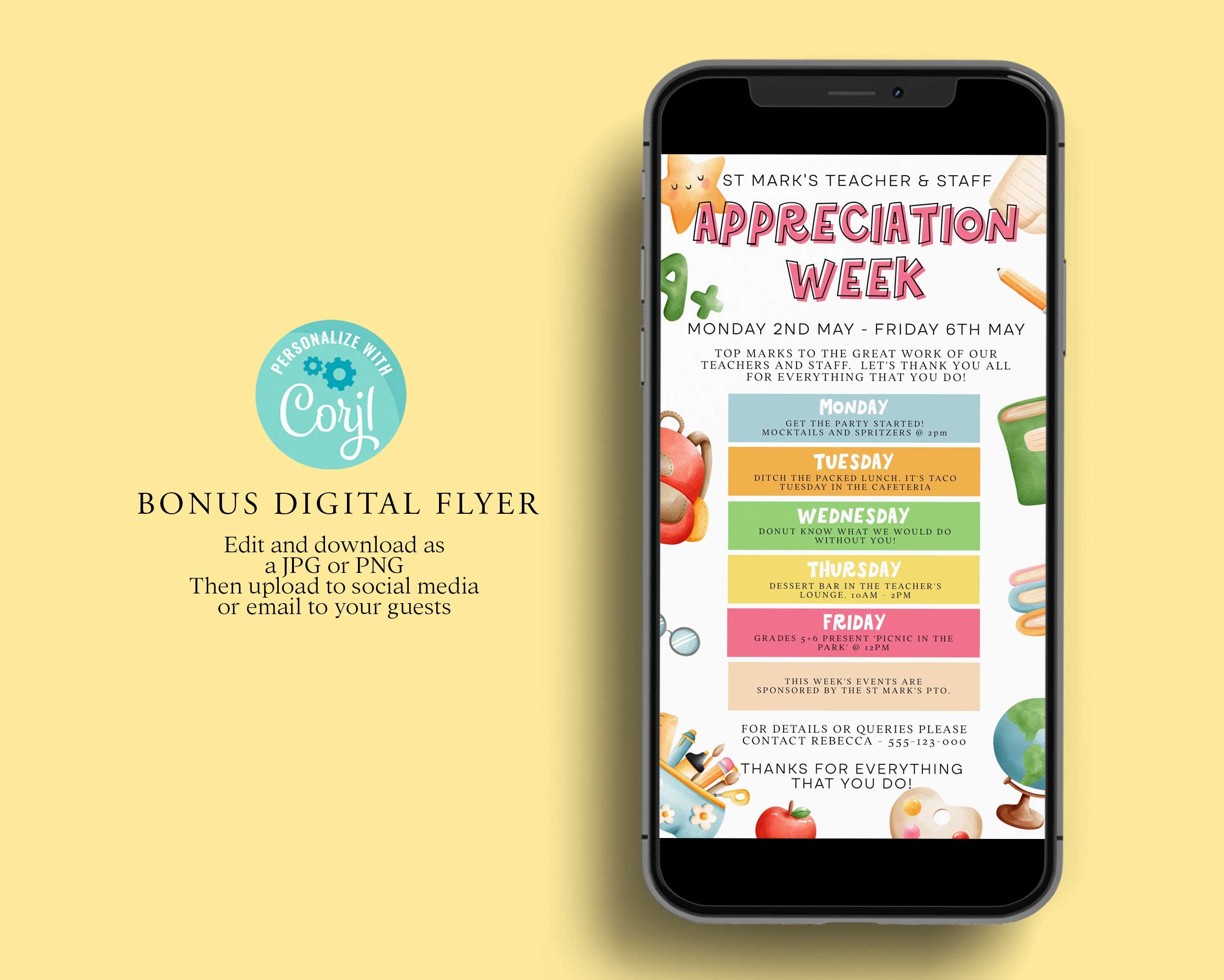 TEACHER APPRECIATION Editable Flyer Template, Staff Invite, Family ...