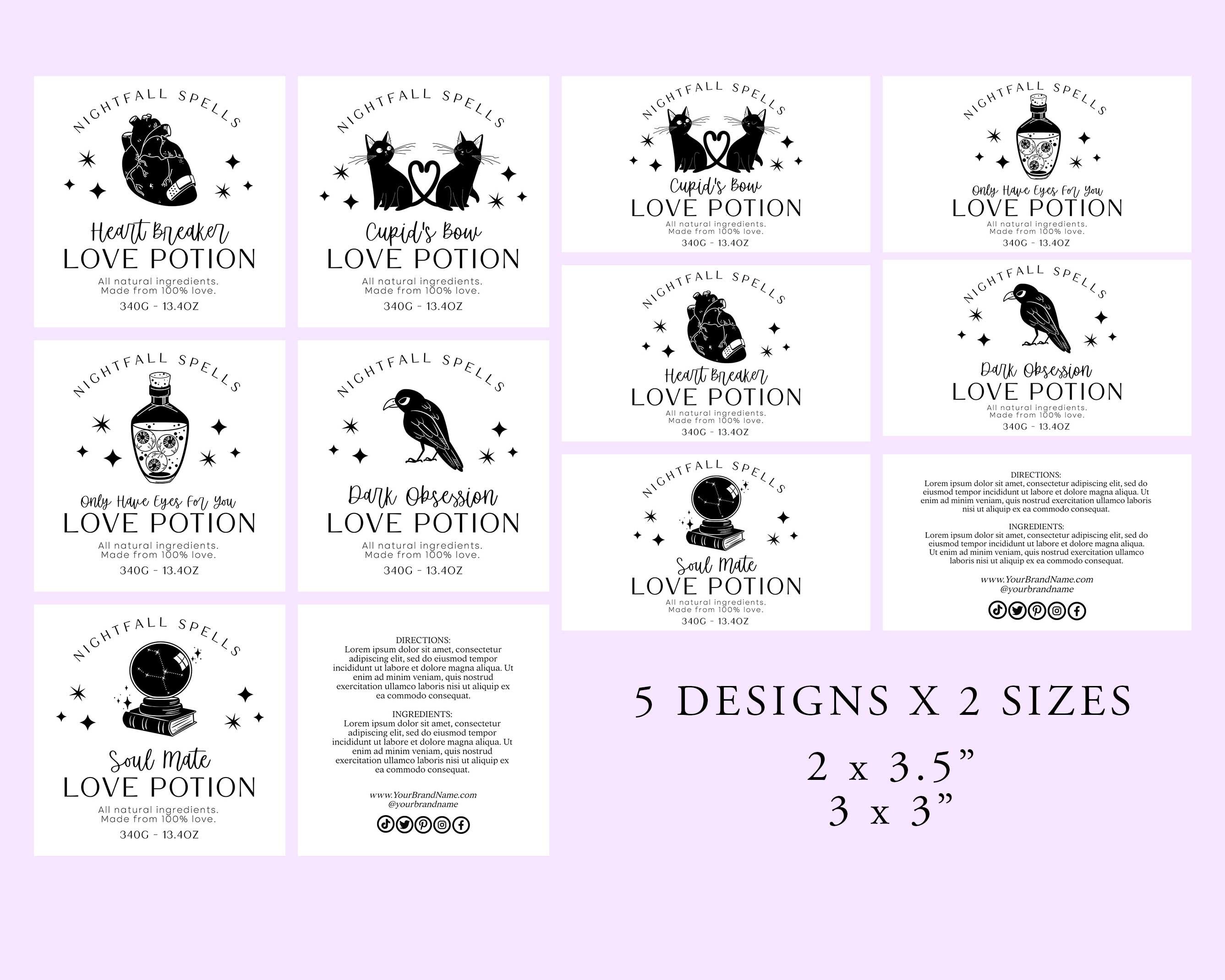 LOVE POTION Editable Candle Label, Mystic Candle Label Design ...