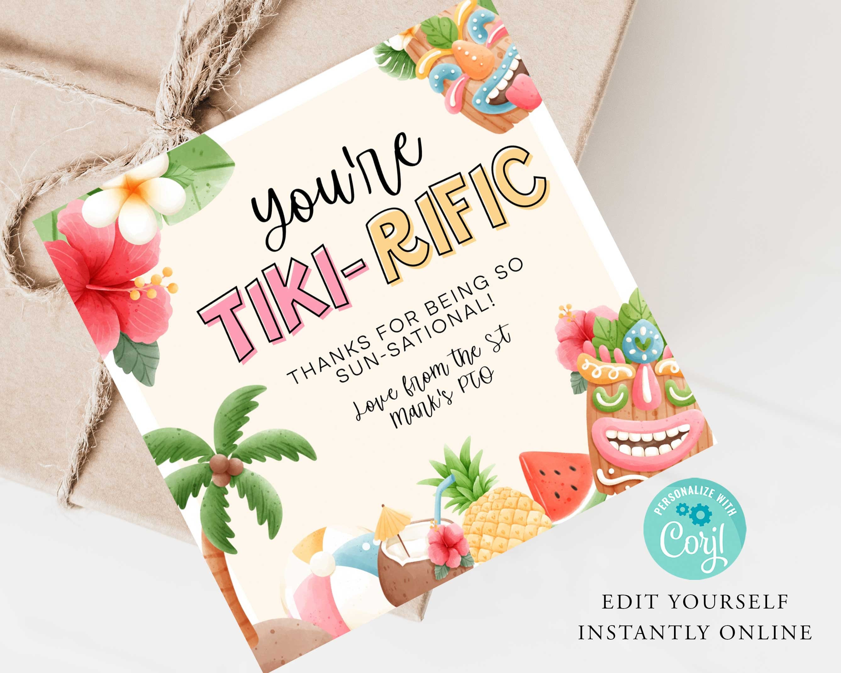TIKI Appreciation Gift Tag, Teacher, Nurse, Volunteers, Friends, Summer ...
