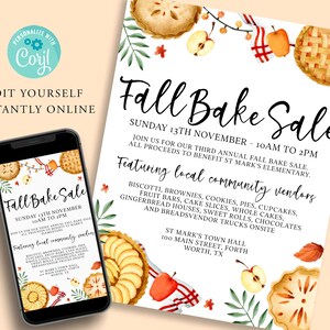 Editable FALL Bake Sale Flyer Template, DIY, Event Poster, Harvest ...