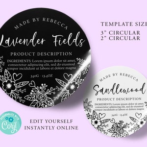 Classic Floral ROUND Editable Product Label, ORGANIC Custom Product ...