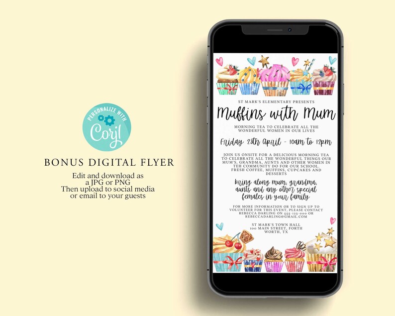 MOTHERS DAY Editable Flyer Template, Bake Sale, Fundraiser, Muffins ...