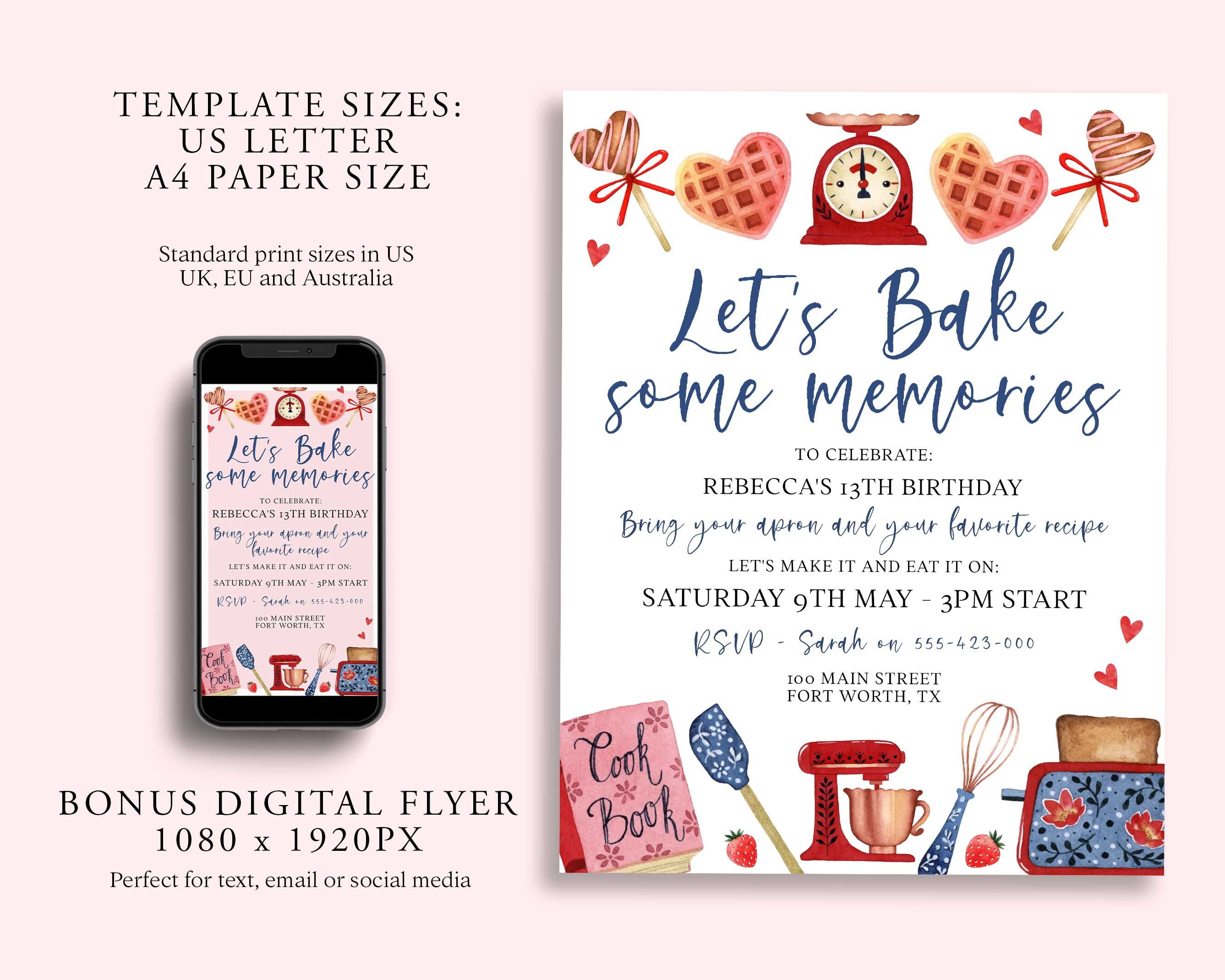 Editable BAKING PARTY Flyer Template, DIY Market Sale, Cooking Invite ...