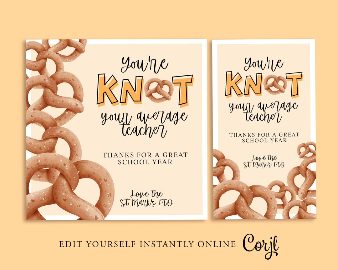 PRETZEL Appreciation Gift Tag, Teacher, Friends, Mothers Day, Valentine ...