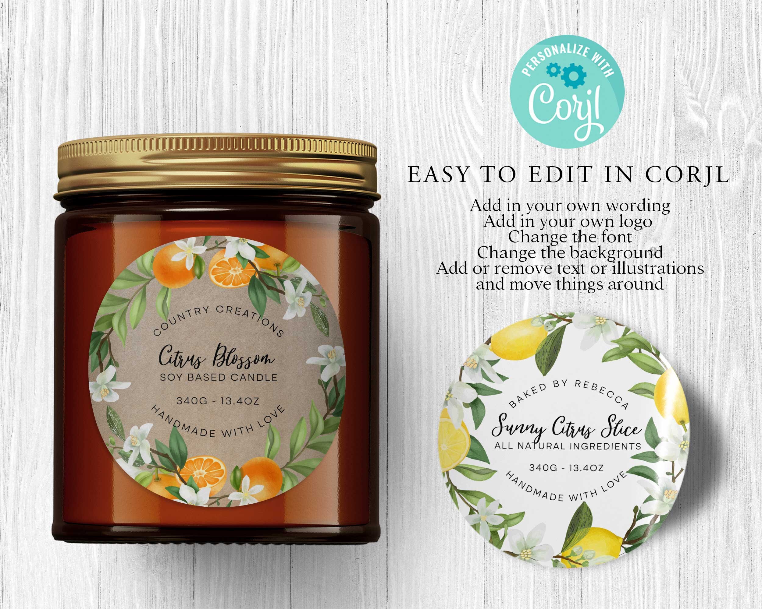 Oranges & Lemon ROUND Editable Product Sticker, ORGANIC Custom Product ...