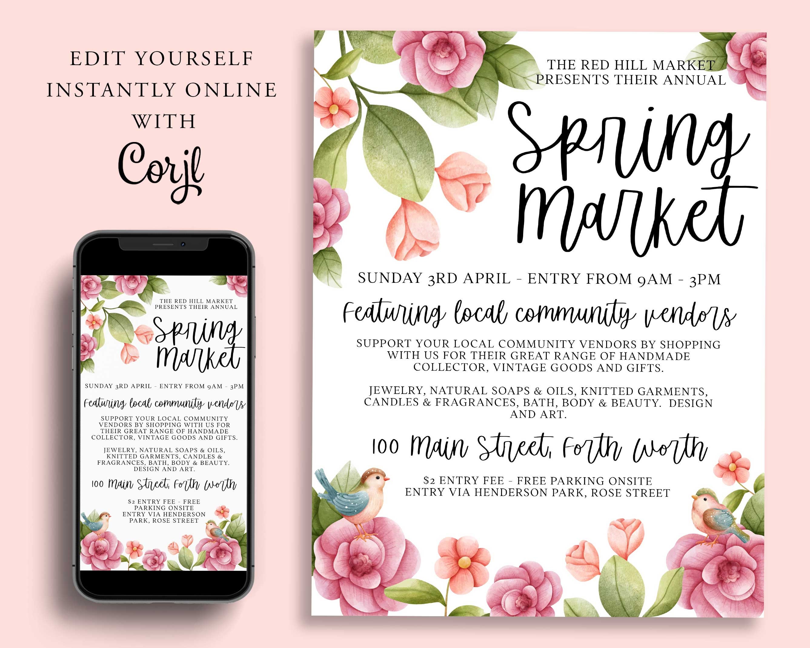 Editable SPRING MARKET Flyer Template, DIY Market Sale, Community Fair ...