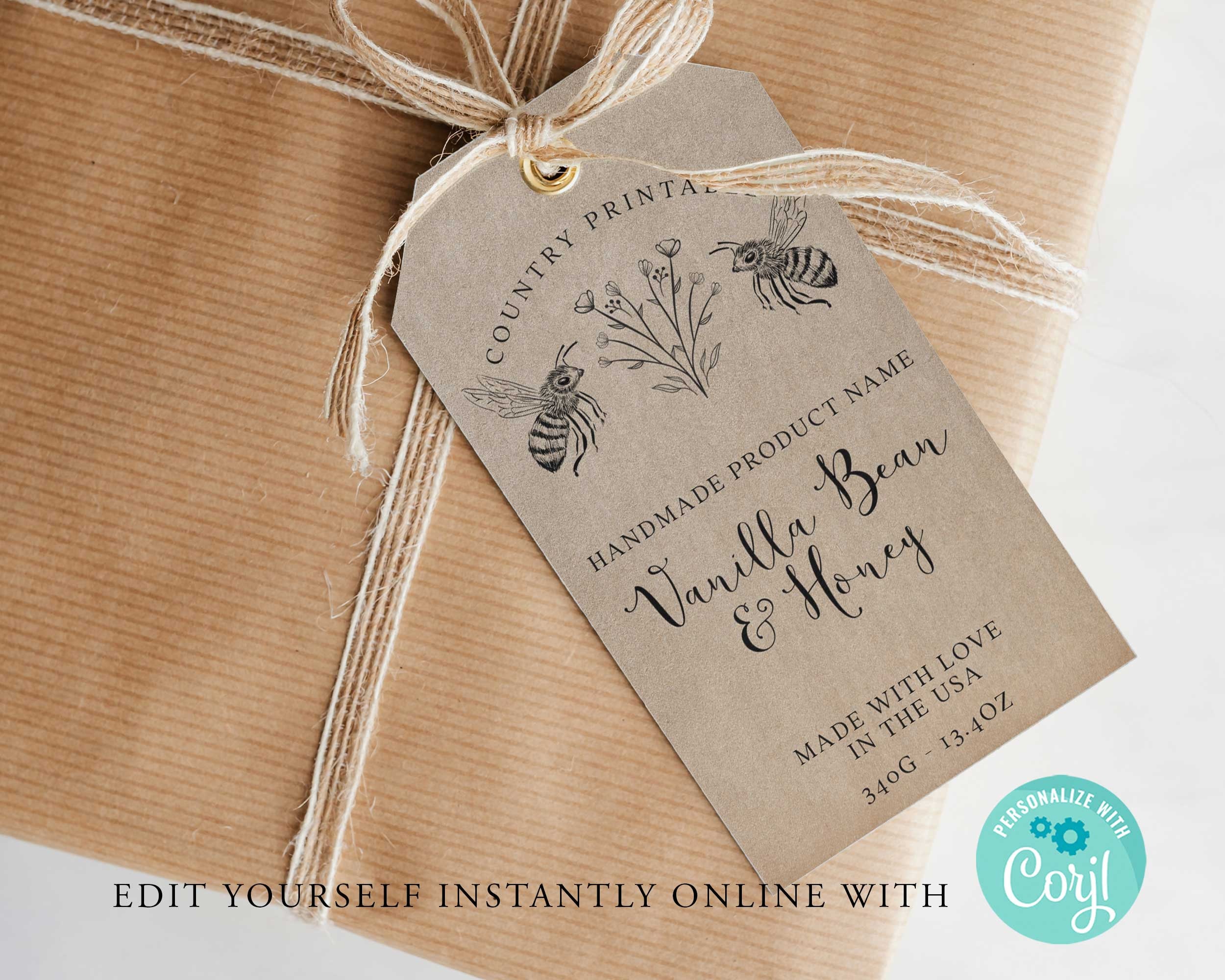 KRAFT Editable ORGANIC Gift Tag Template, PRINTABLE Thankyou Tag ...