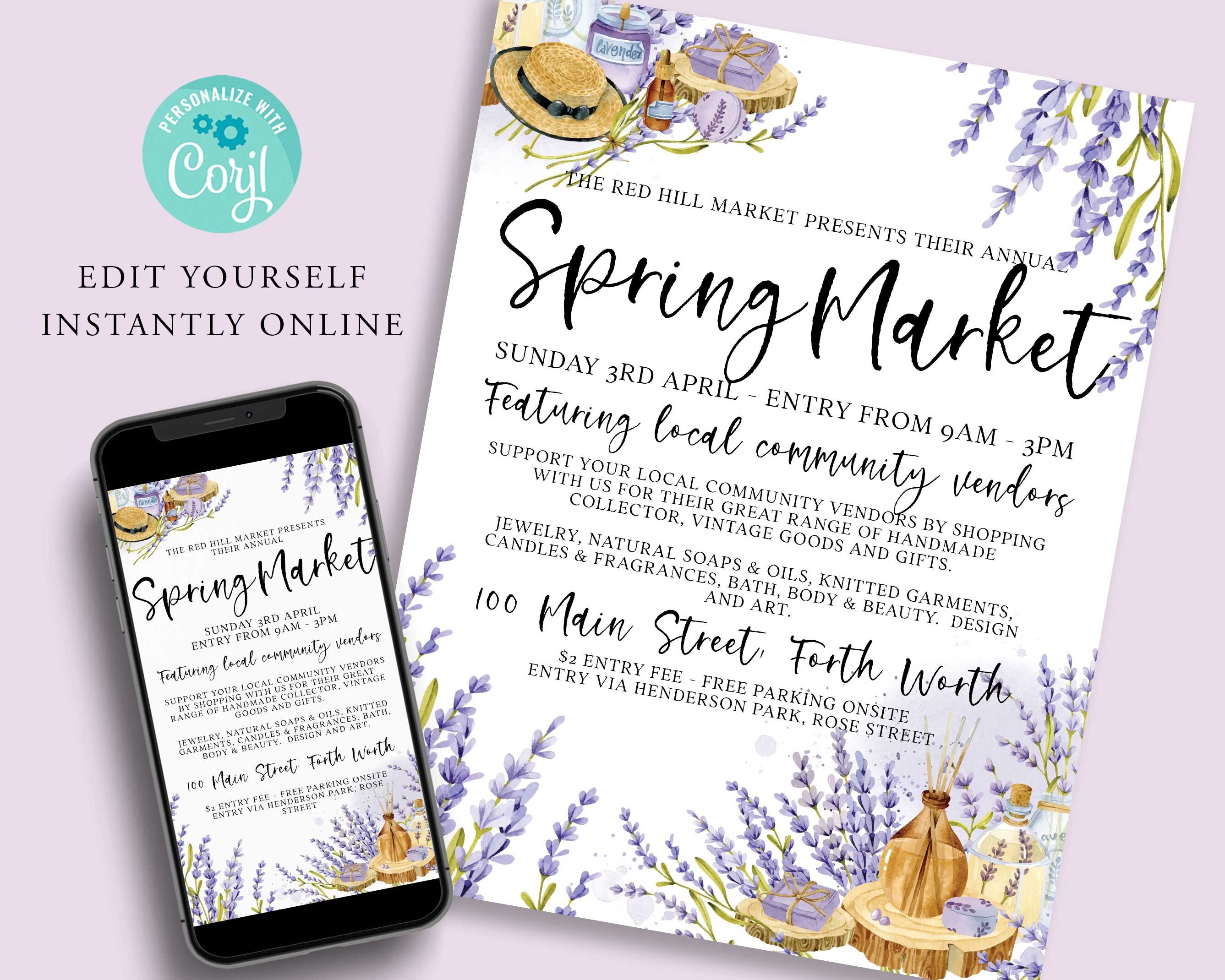 Editable SPRING MARKET Flyer Template, DIY Market Sale, Community Fair ...