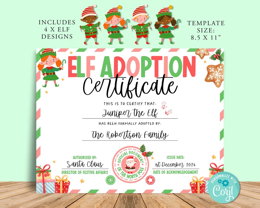 CHRISTMAS ELF Adoption Certificate, Christmas Elf Activity, Santa's ...