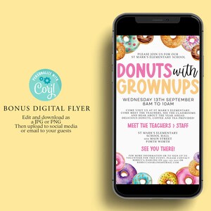 DONUTS With Grownups, Flyer, Printable PTA Flyer, School Breakfast ...