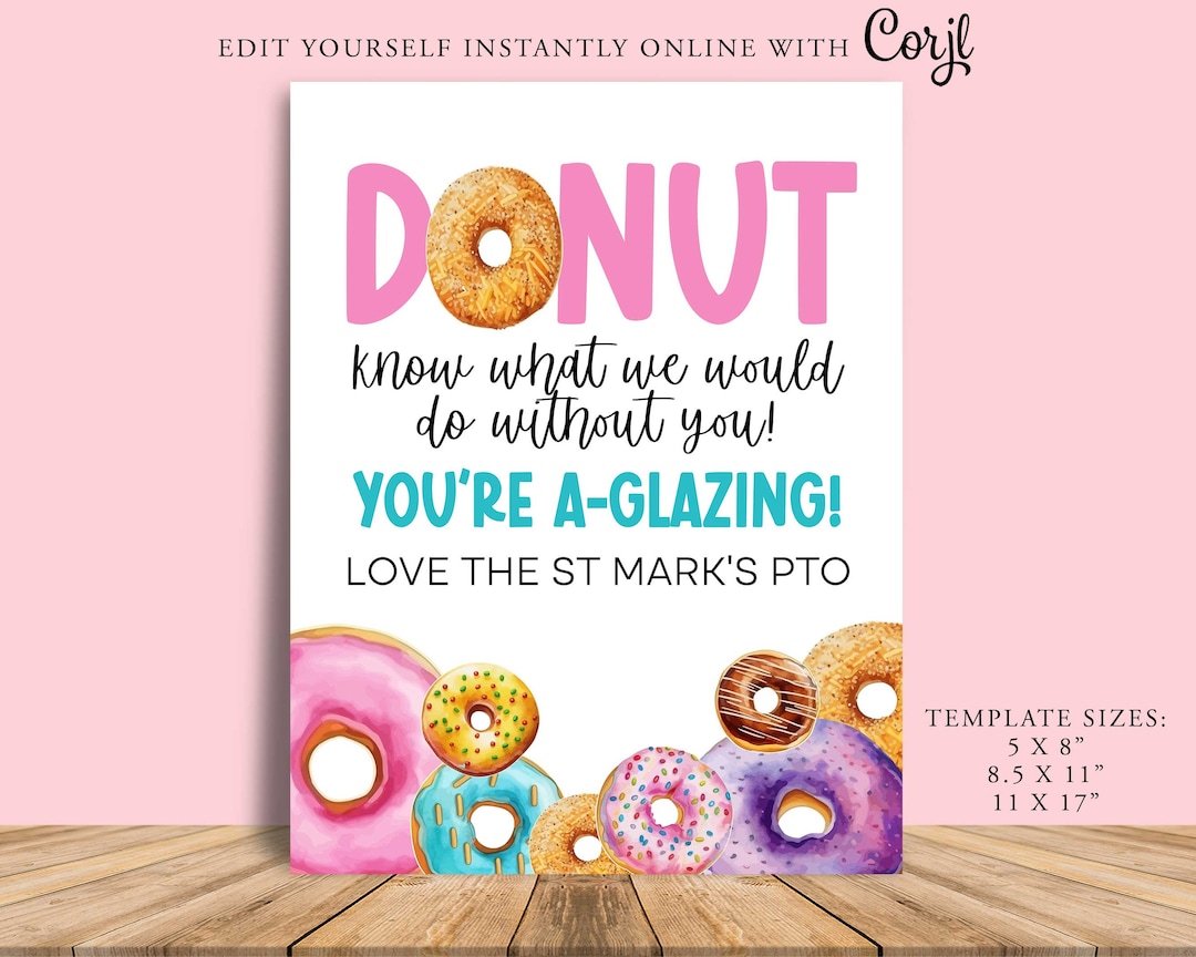 DONUT Appreciation Sign, Teacher Staff Nurse Volunteer Appreciation ...