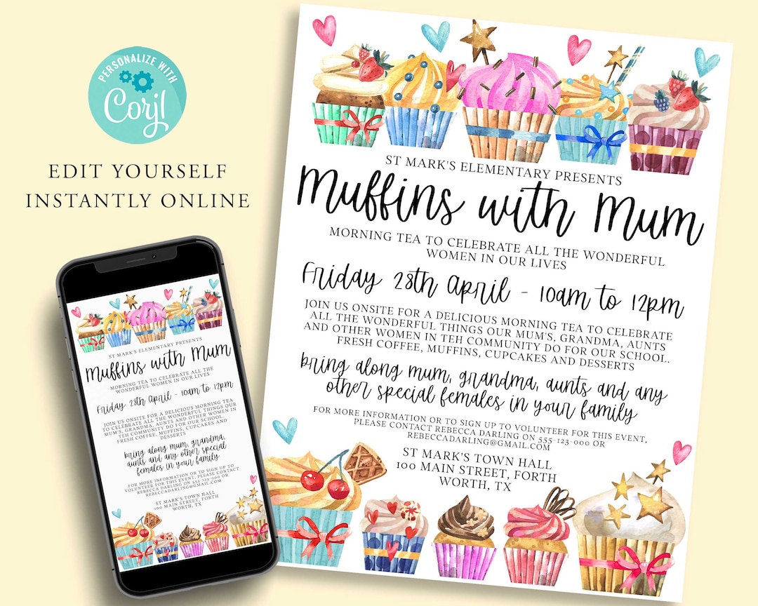 MOTHERS DAY Editable Flyer Template, Bake Sale, Fundraiser, Muffins ...