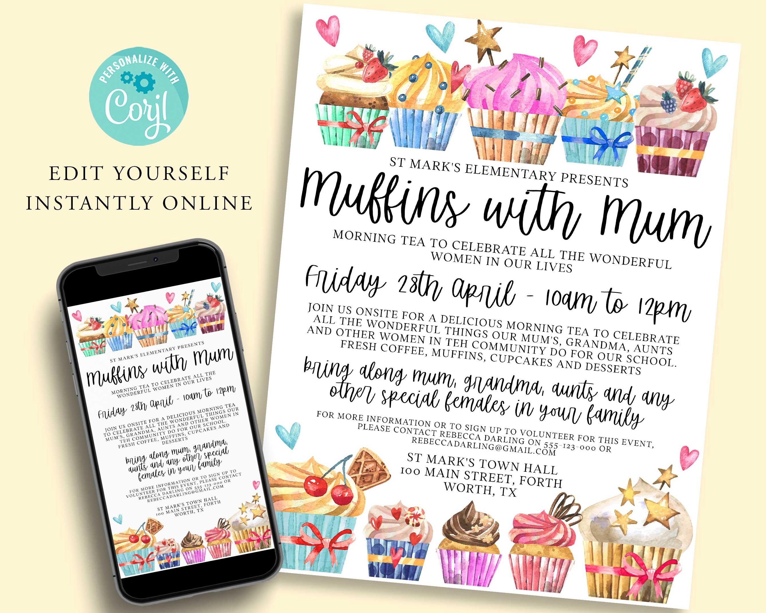 MOTHERS DAY Editable Flyer Template, Bake Sale, Fundraiser, Muffins ...