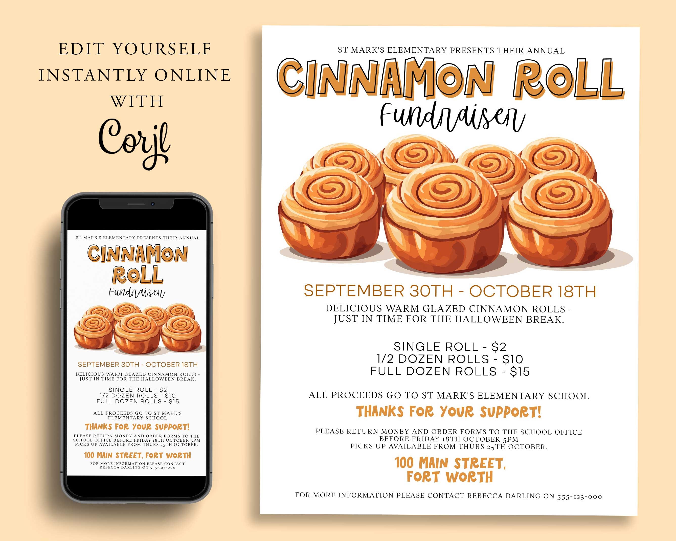 CINNAMON Roll Fundraiser Editable Flyer Template, School Church Charity ...