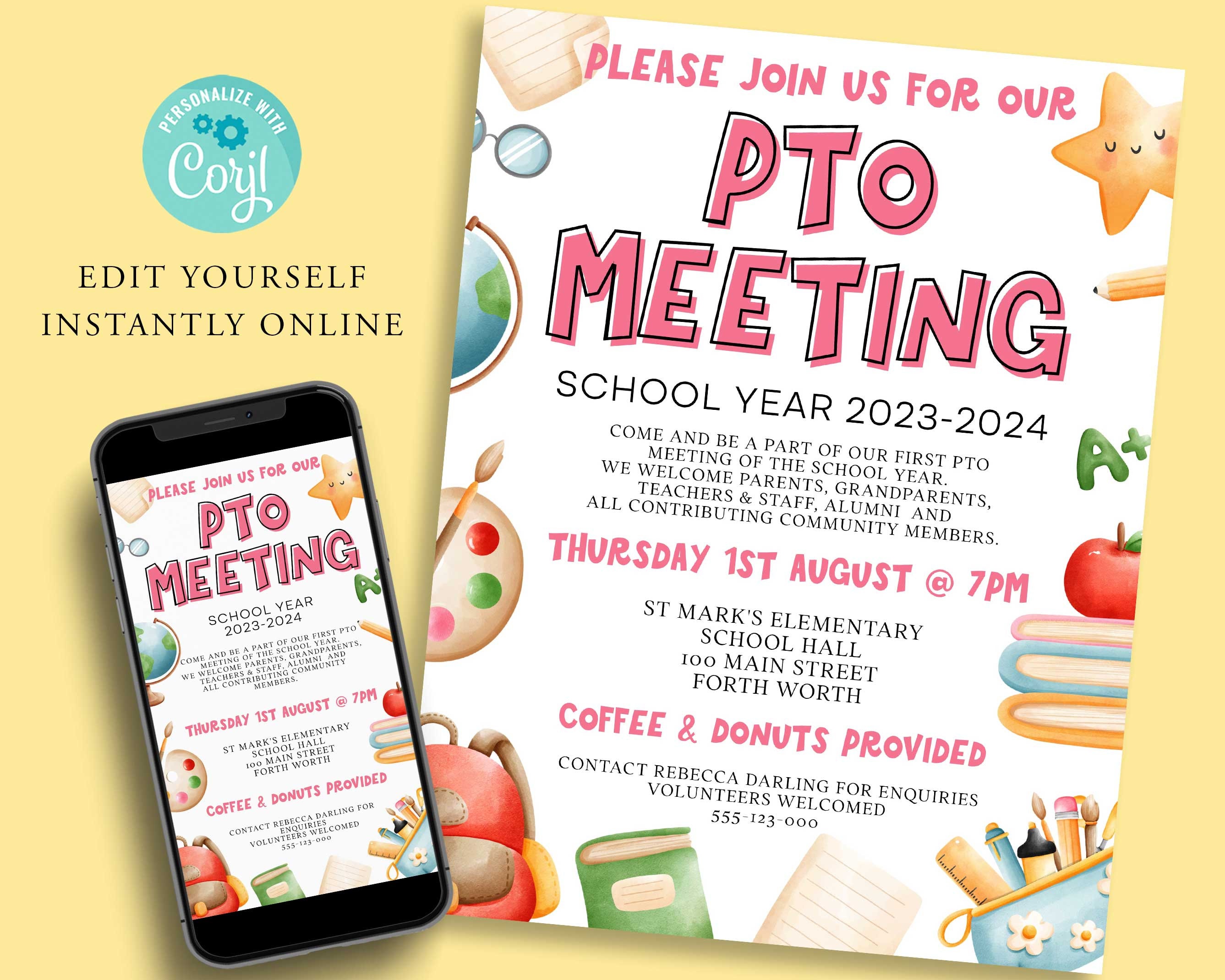PTO MEETING Flyer Template, Pta, Fundraising Event, Volunteer, Meeting ...
