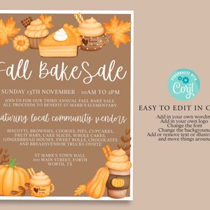 Editable FALL Bake Sale Flyer Template, DIY, Event Poster, Harvest ...
