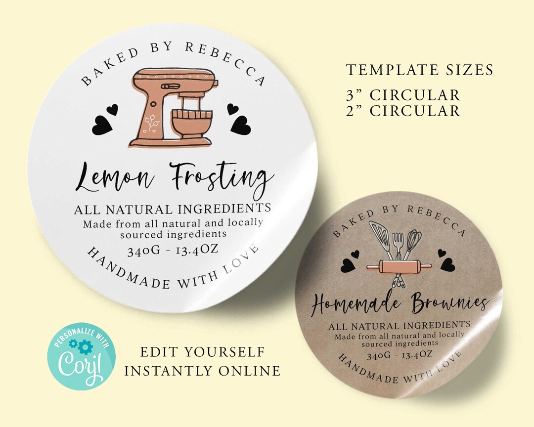 ROUND Baking Editable Product Sticker, Baked Goods Custom Product Label ...