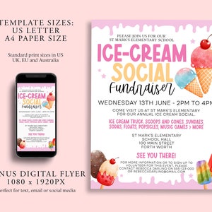 ICECREAM Social Fundraiser Editable Template, Flyer, Printable PTA ...