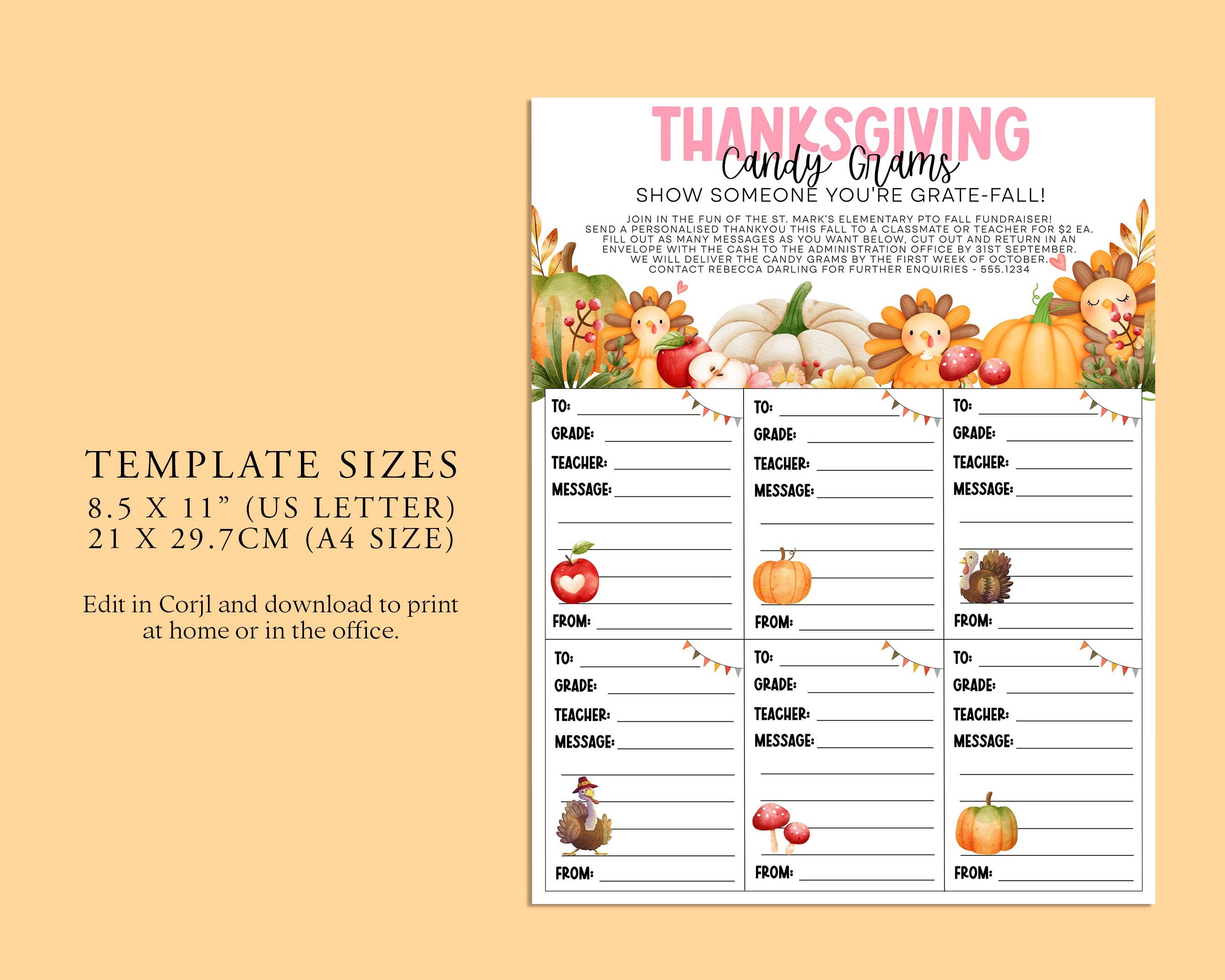 Thanksgiving Candy Gram Editable Template, Gobble Grams, School ...