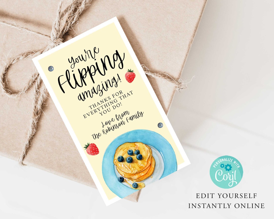 PANCAKE Appreciation Gift Tag, Teacher, Friends, Mothers Day, Valentine ...