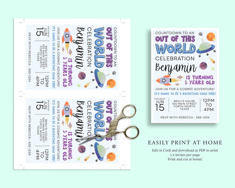 SPACE Party Flyer Editable Template, Diy Kids Birthday, Party Invites ...