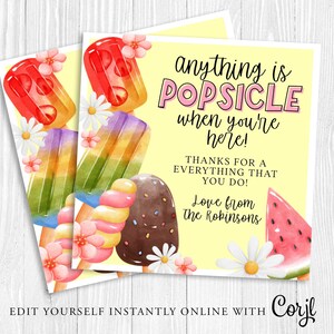 POPSICLE Appreciation Gift Tag, Teacher, Friends, Mothers Day ...