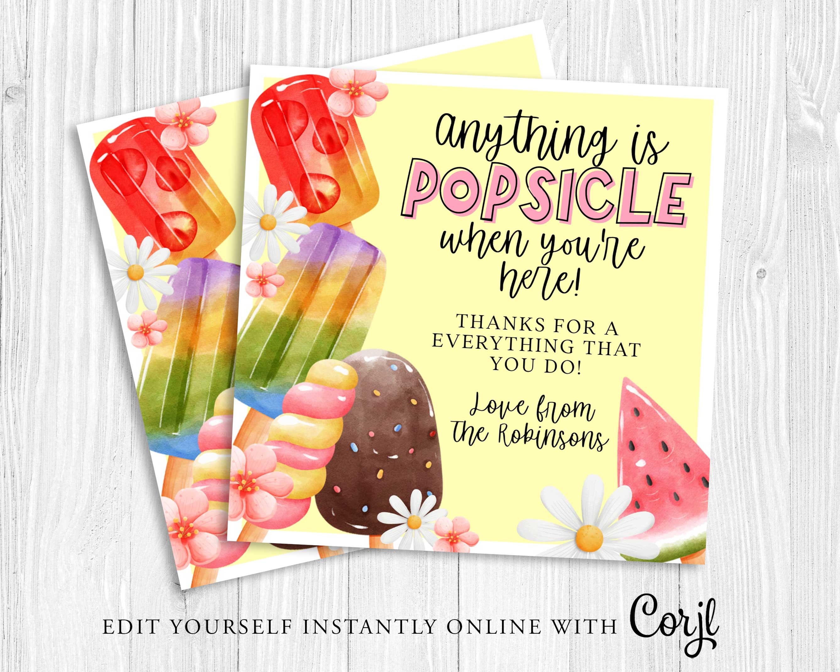 POPSICLE Appreciation Gift Tag, Teacher, Friends, Mothers Day ...