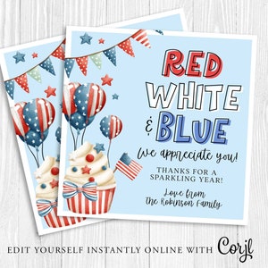 JULY 4TH Party Favor, Appreciation Gift Tag, Teacher, Friends ...